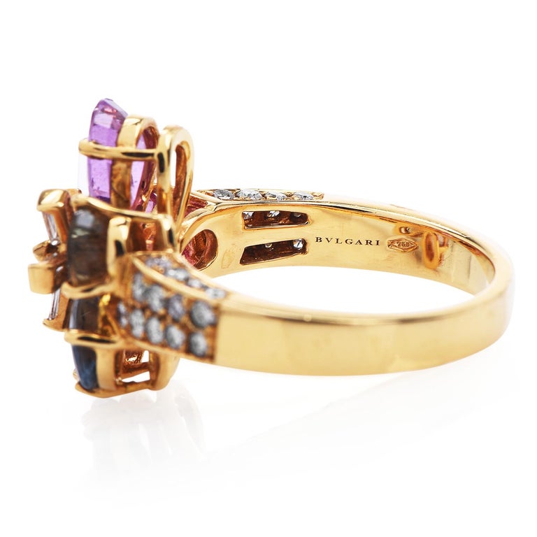 Bvlgari Flower Natural Sapphire Diamond 18K Yellow Gold Bulgari Ring ...