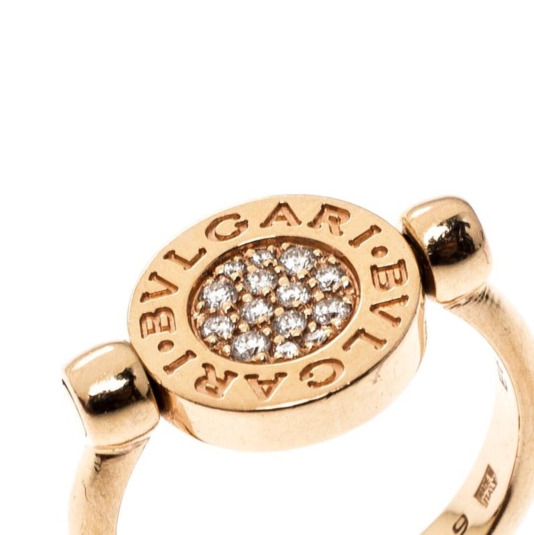 Bvlgari Green Jade Pave Diamonds 18K Rose Gold Flip Ring Size 49 For ...