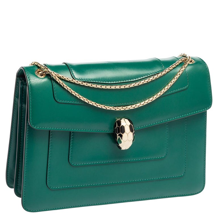 Bvlgari Green Leather Medium Serpenti Forever Shoulder Bag at 1stDibs