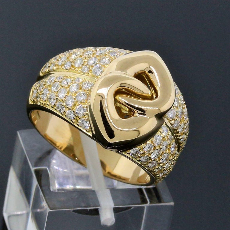 Bvlgari Italy 18k Yellow Gold and Diamond Interlocking Heart Ring W/Box ...