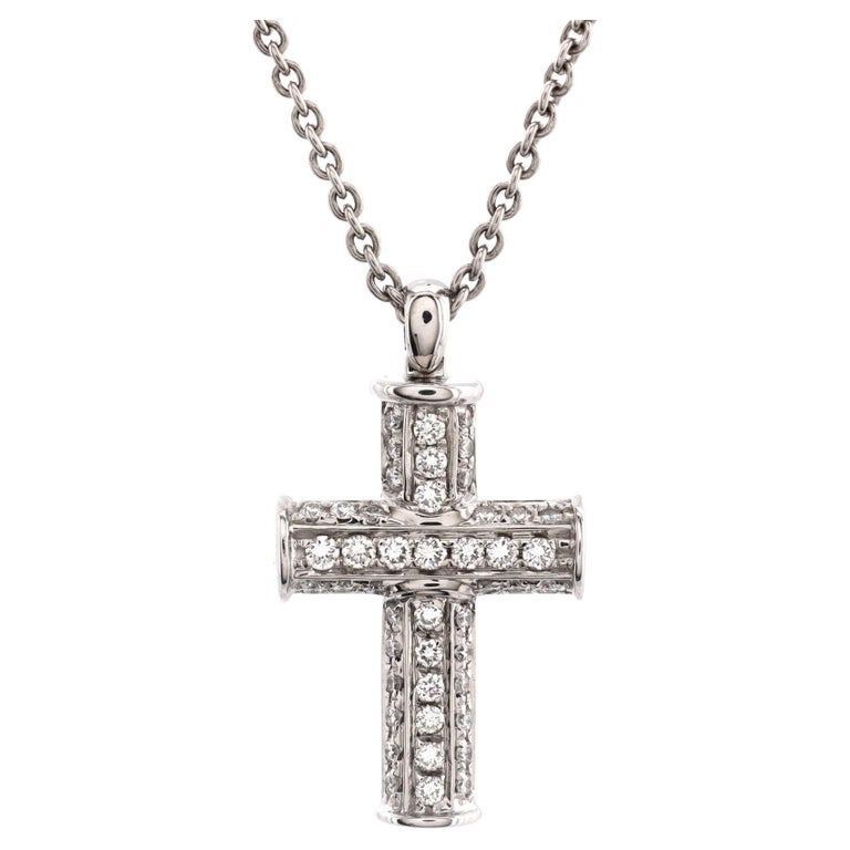 Bvlgari Latin Cross Pendant Necklace 18k White Gold with Diamonds For ...