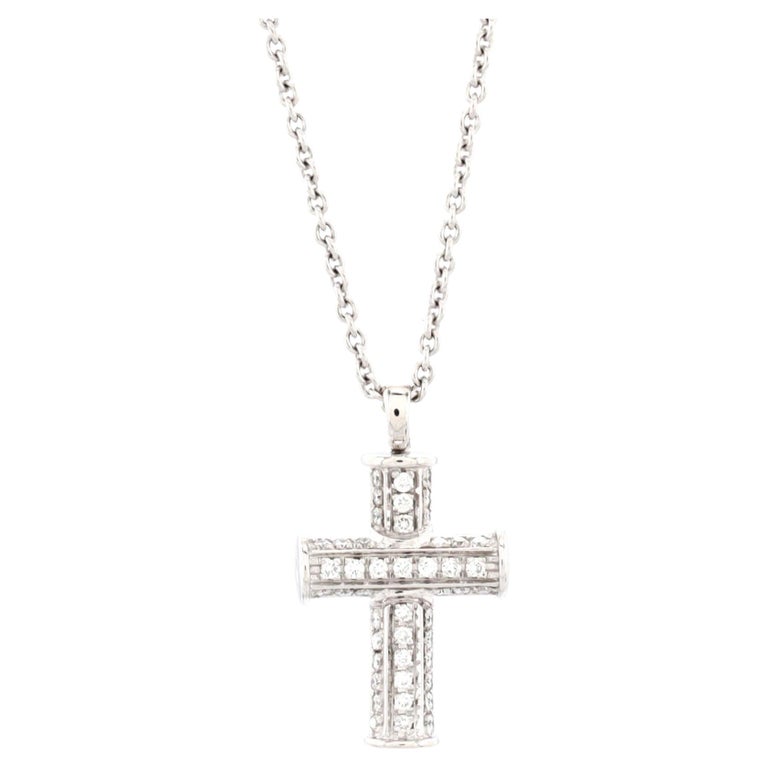 Bvlgari Latin Cross Pendant Necklace 18k White Gold with Diamonds For ...