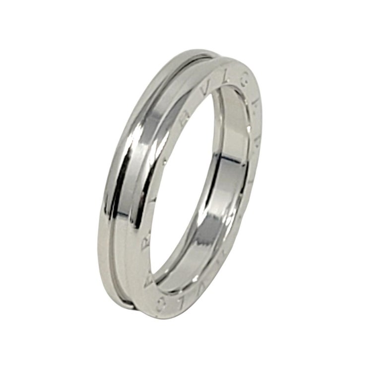 Bvlgari Mens B.Zero1 Logo Etched Band Ring in 18 Karat White Gold at ...