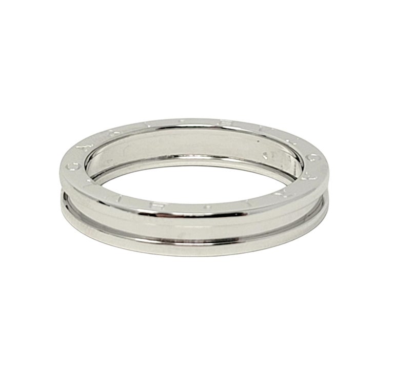 Bvlgari Mens B.Zero1 Logo Etched Band Ring in 18 Karat White Gold at ...
