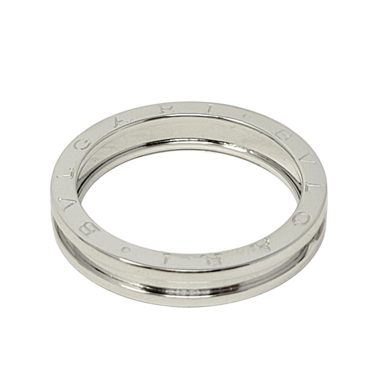 Bvlgari Mens B.Zero1 Logo Etched Band Ring in 18 Karat White Gold For ...