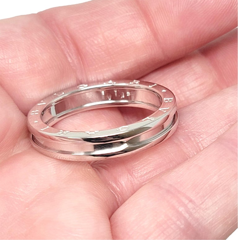Bvlgari Mens B.Zero1 Logo Etched Band Ring in 18 Karat White Gold For ...