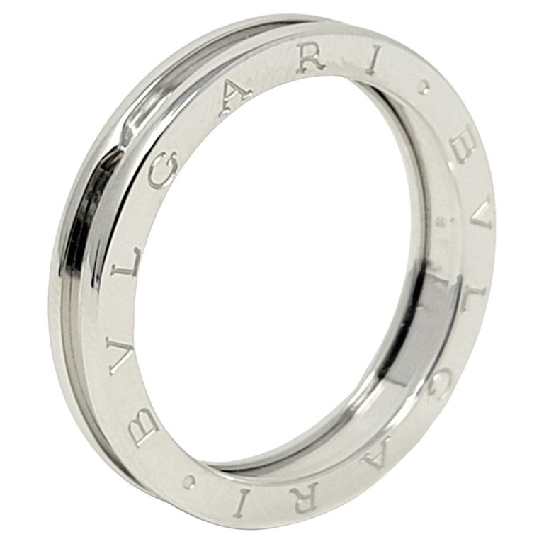 Bvlgari Mens B.Zero1 Logo Etched Band Ring in 18 Karat White Gold at ...