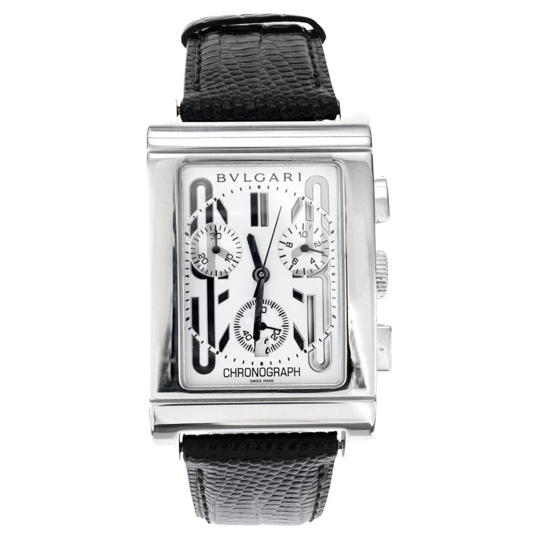 Bvlgari Men's Rettangolo Chronograph Steel Quartz Strap Wristwatch For ...