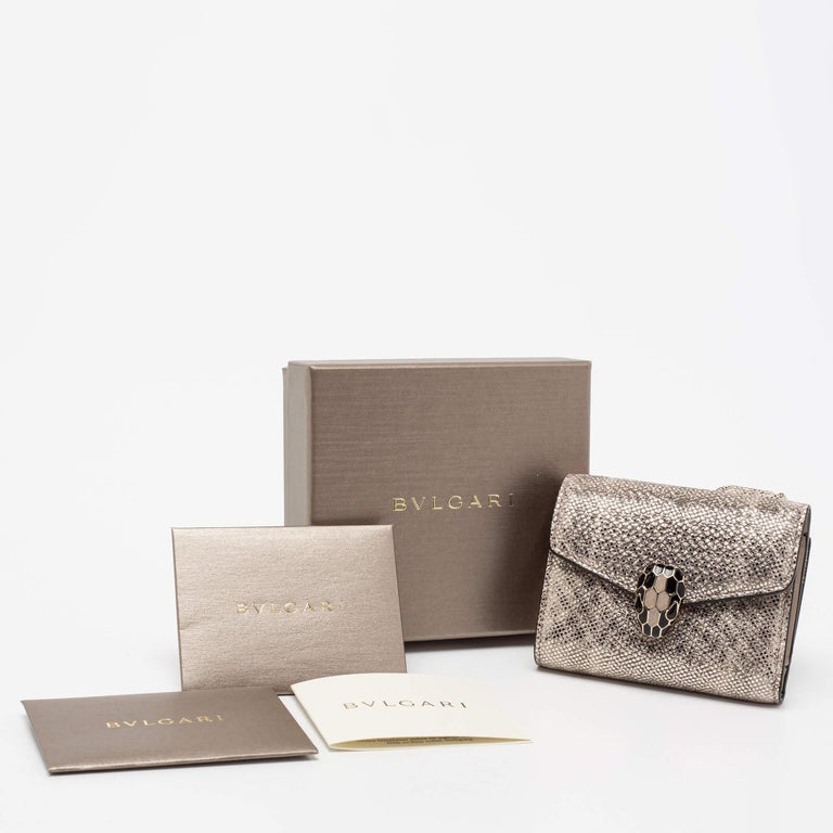 Bvlgari Metallic Gold Karung Leather Serpenti Forever Wallet For Sale ...
