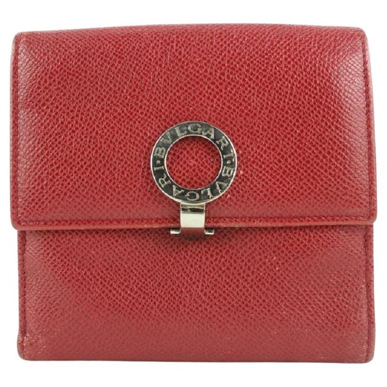 BVLGARI Red Leather Compact Flap Wallet 675bvl318 For Sale at 1stDibs