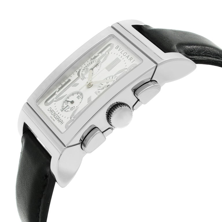 Bvlgari Rettangolo Steel Leather Rectangle White Dial Quartz Mens Watch ...