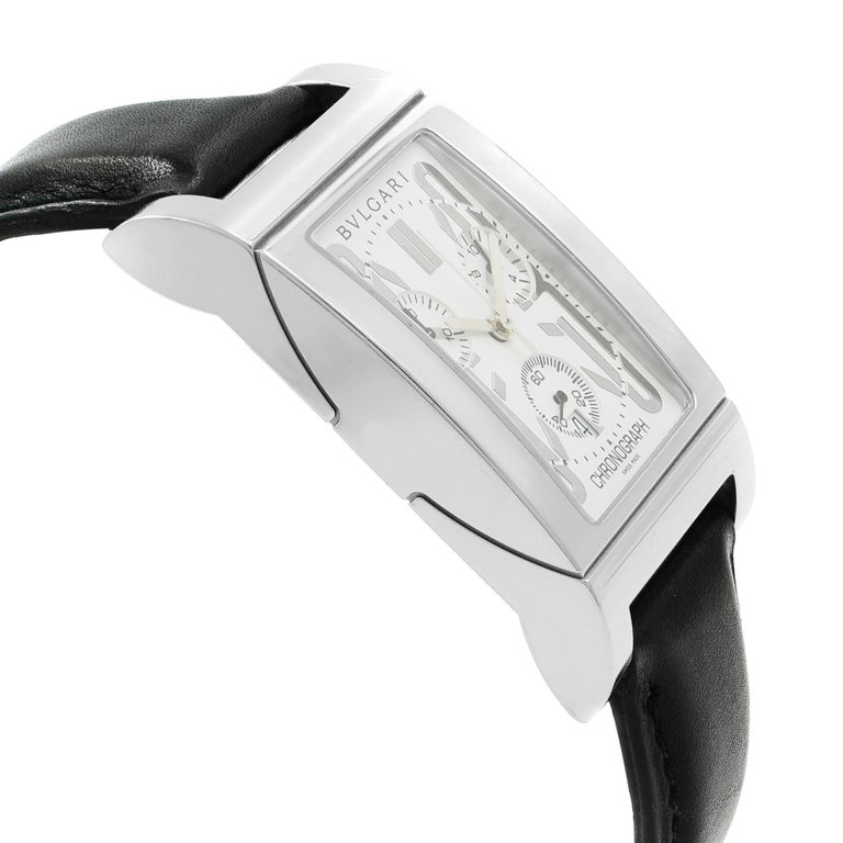 Bvlgari Rettangolo Steel Leather Rectangle White Dial Quartz Mens Watch ...