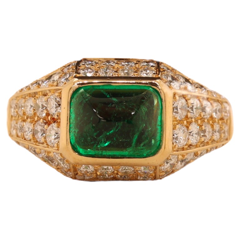 Bvlgari Ring 0.93ct Sugarloaf Cabochon Emerald and Diamonds,Estate ...
