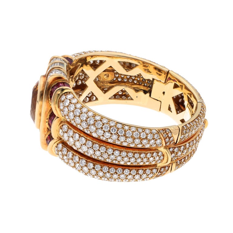 Bvlgari Roma Collection Internationale Citrine Diamond Ruby Gold Cuff ...