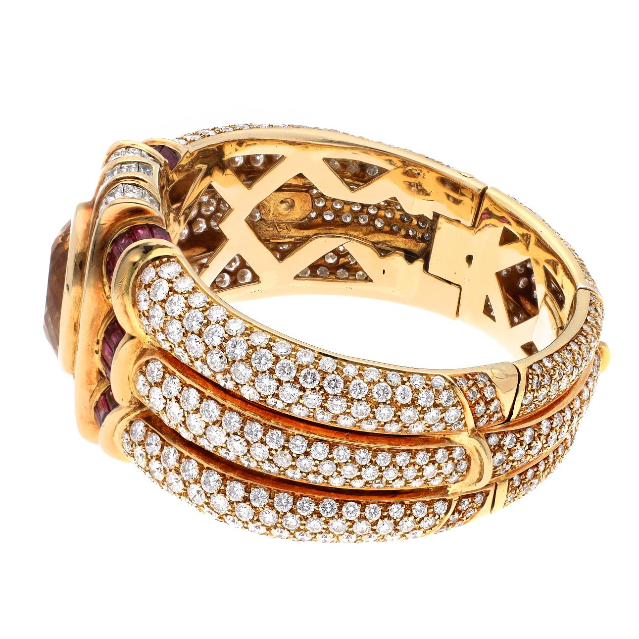 Bvlgari Roma Collection Internationale Citrine Diamond Ruby Gold Cuff ...