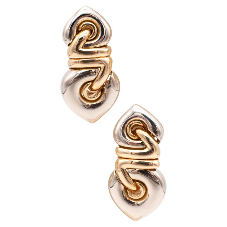 Bvlgari Roma Doppio Cuore Drop Earrings in Two Tones of 18Kt Gold For Sale at 1stDibs