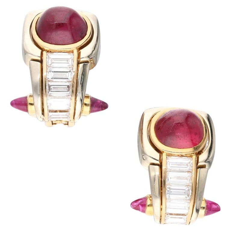 Bvlgari Ruby Diamond Gold Ear Clips For Sale at 1stDibs