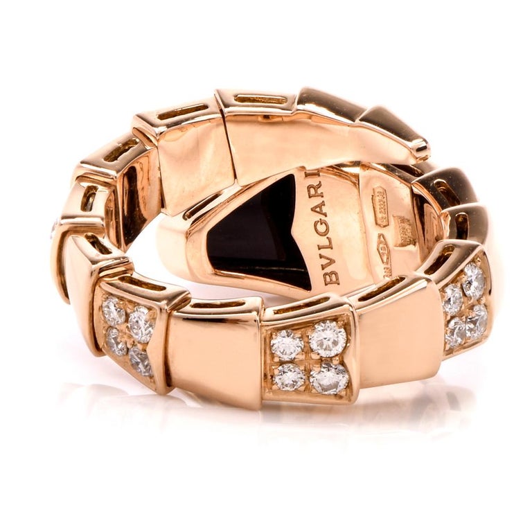 Bvlgari Serpenti 18 Karat Pink Gold Diamond Snake Bulgari Ring For Sale ...