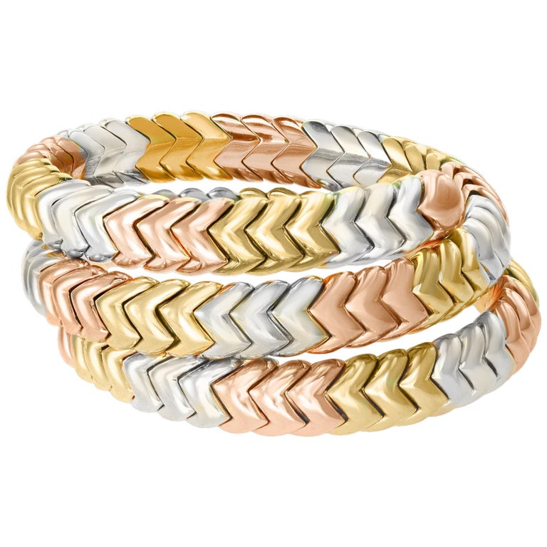 Bvlgari Serpenti 18 Karat Tri-Color Gold 92 Grams Bangle / Bracelet ...