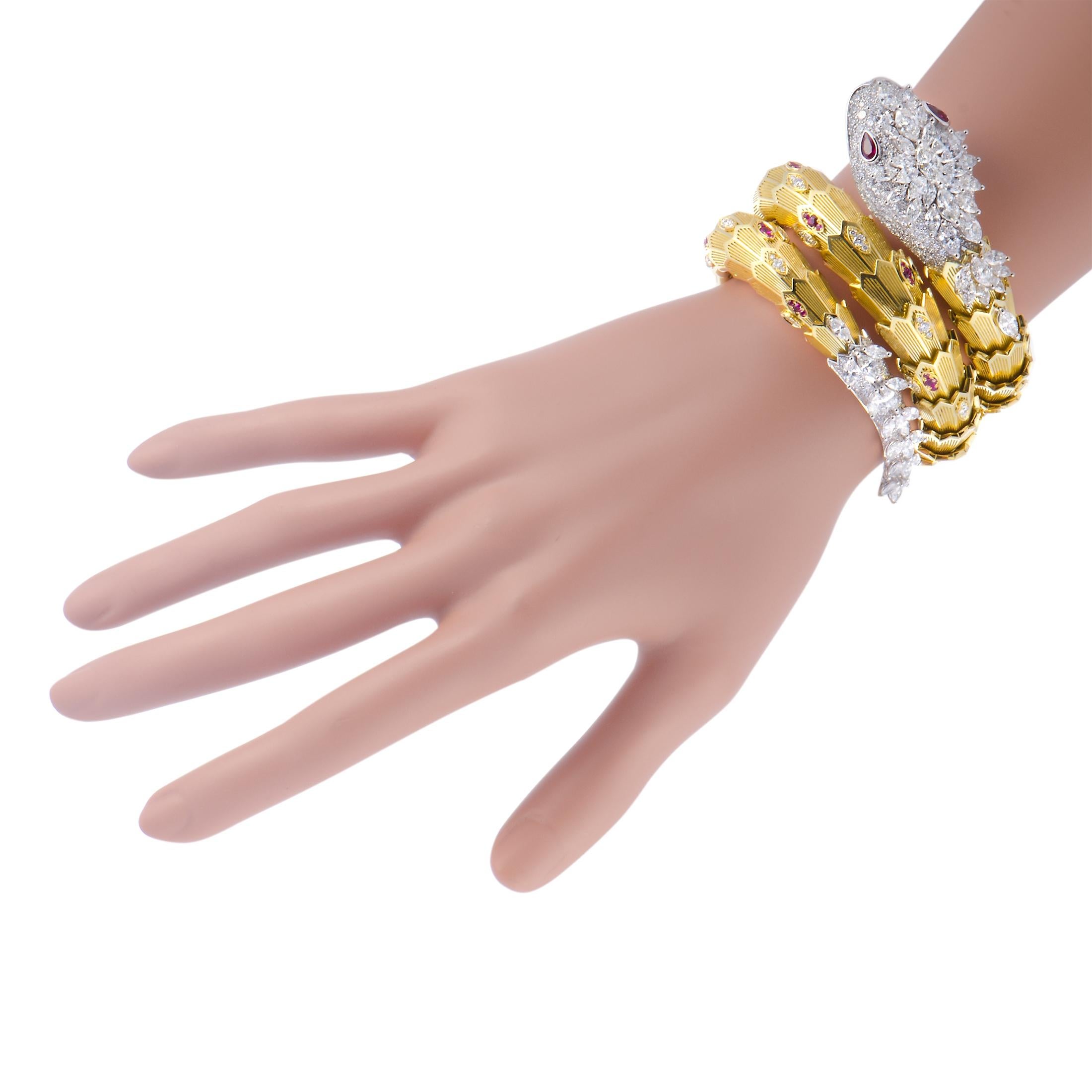 Bvlgari Serpenti 18K Yellow Gold 18.76ct Diamond and Ruby Bracelet For Sale at 1stDibs