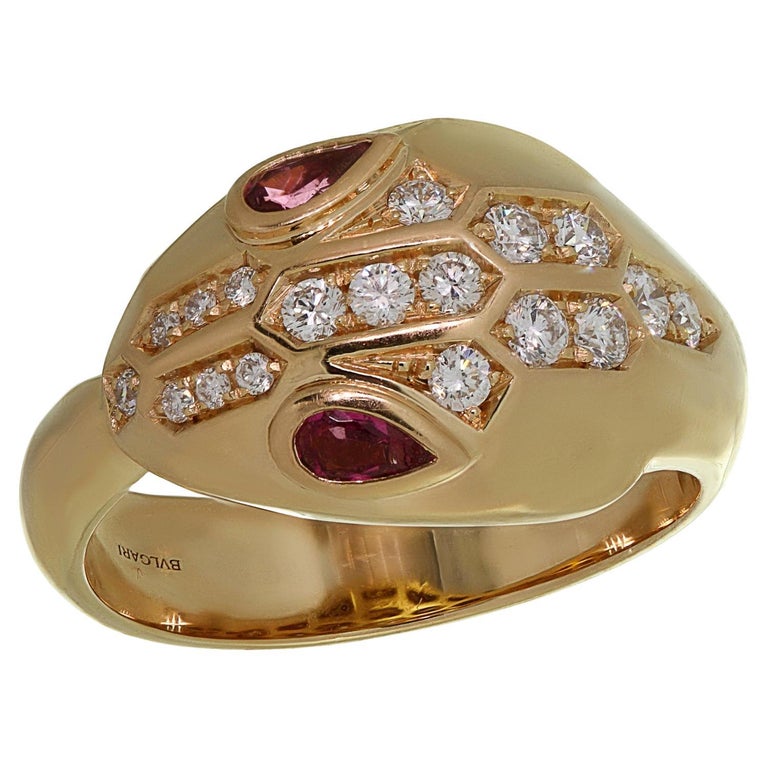Bvlgari Serpenti Diamond Rubellite Rose Gold Ring For Sale at 1stDibs