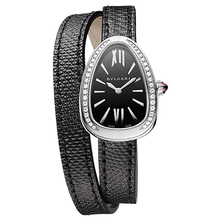 Bvlgari Serpenti Diamond Watch with Double Spiral Black Karung Strap ...