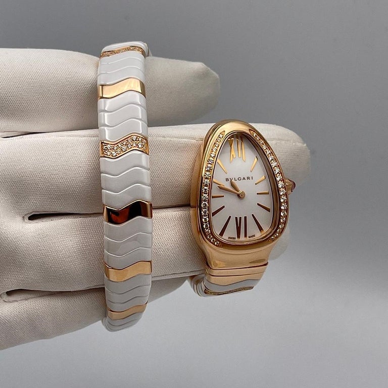 Bvlgari Serpenti Spiga Rose gold and White Ceramic 102202 For Sale at ...