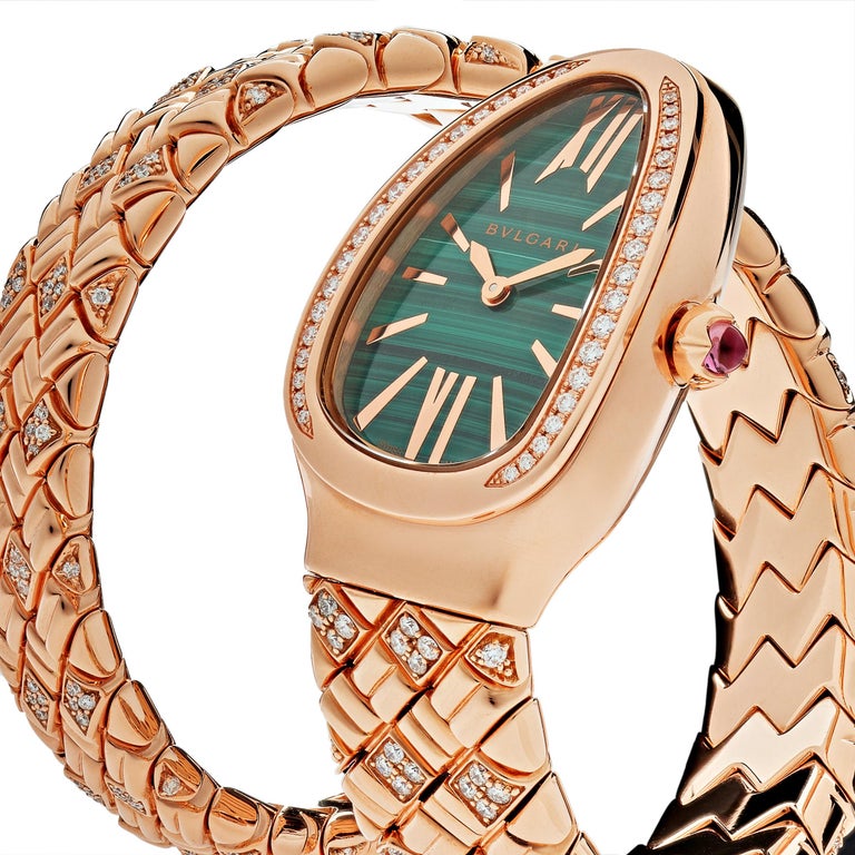 Bvlgari Serpenti Spiga Two-Tone Rose Gold Malachite Dial Diamond 103626 ...