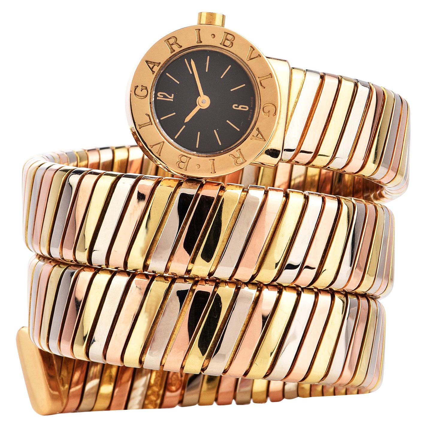 Tri-Color Vermeil Triple Strand Tubogas Flex Bracelet For Sale at 1stDibs