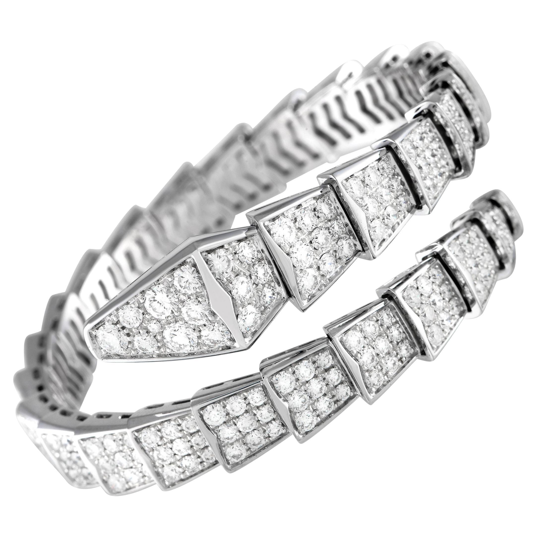 Bvlgari Serpenti 18K White Gold 37.17ct Diamond and Emerald Necklace ...