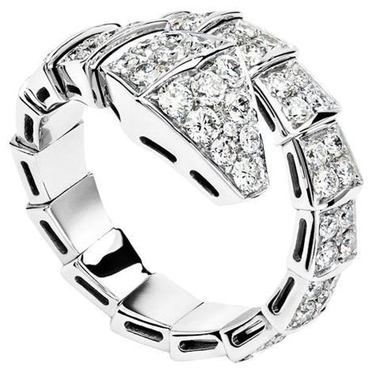 Bvlgari Serpenti Viper Ring 18 Karat White Gold Full Pave Diamond Set ...