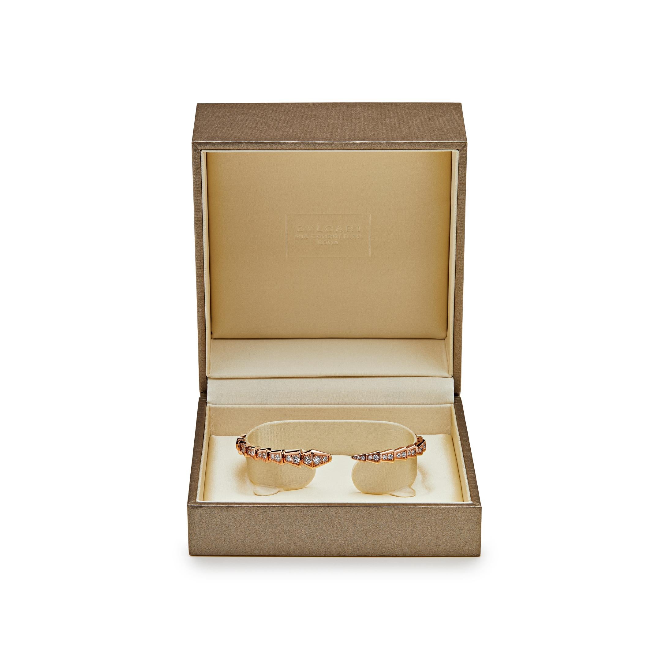 Bvlgari Serpenti Viper Thin Bracelet Rose Gold Full Pavé Diamonds ...