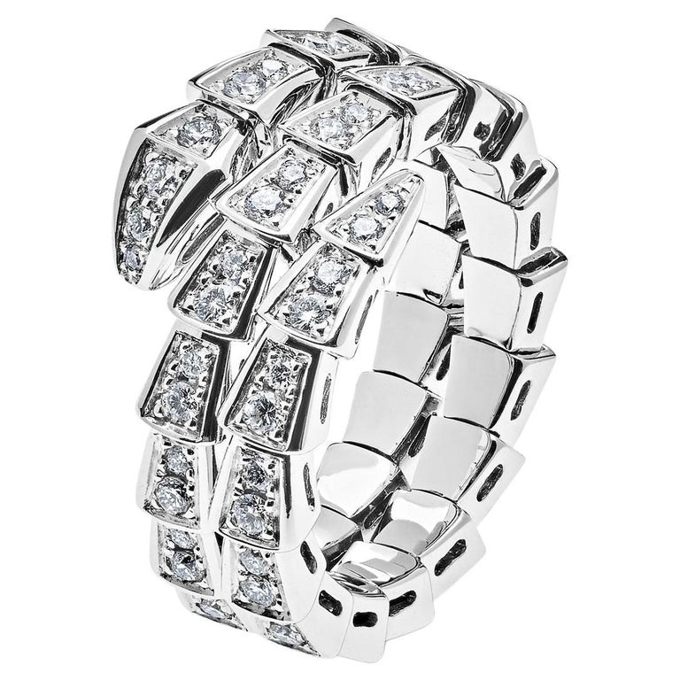 Bvlgari Serpenti Viper Two-Coil 18kt White Gold Full Pave Diamond Ring ...