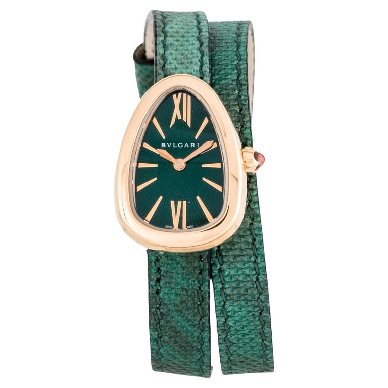 Bvlgari Serpenti Watch 18K Rose Gold Double Spiral Green Snake Strap ...