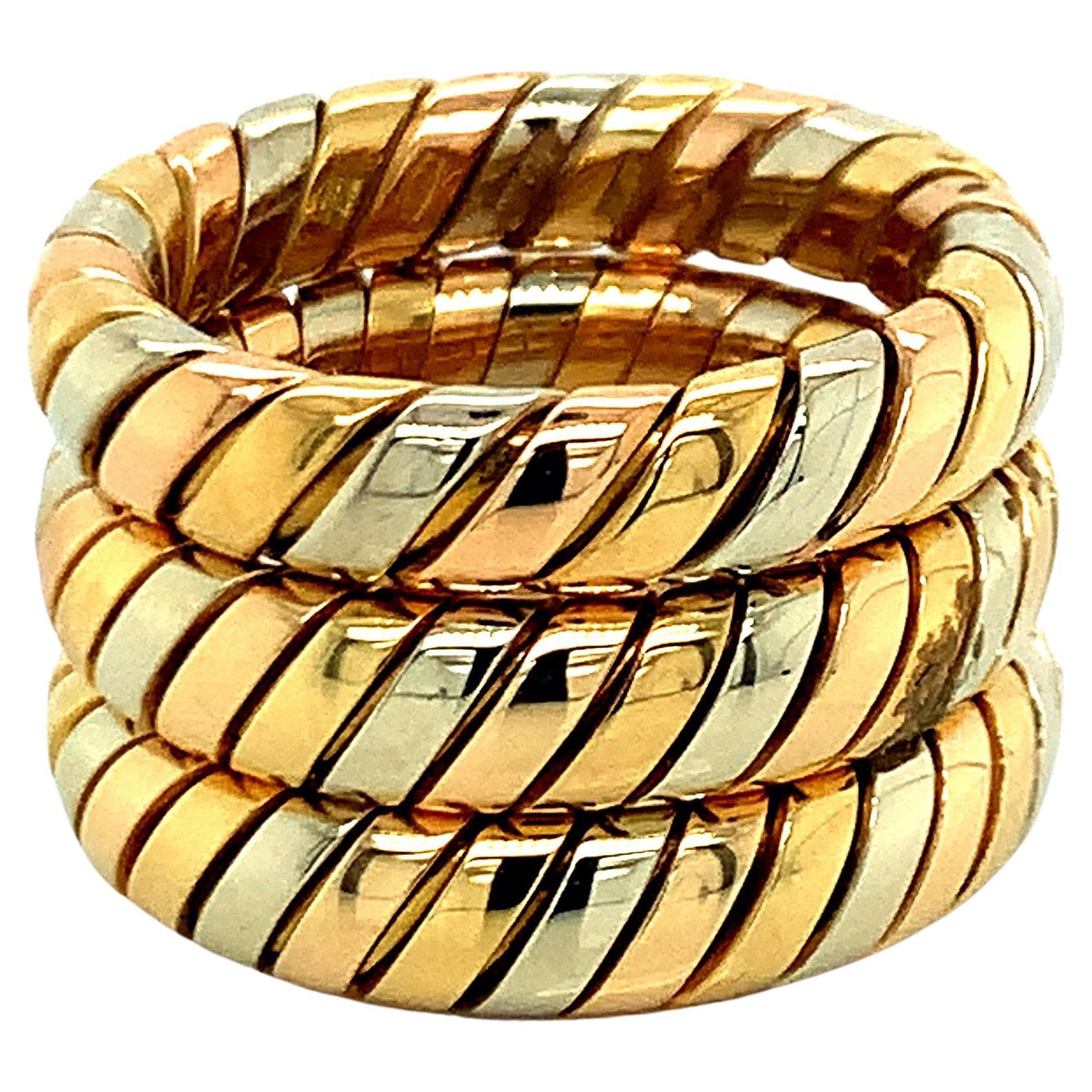Bvlgari 18 Karat Yellow and White Gold Spiral Tubogas Ring at 1stDibs