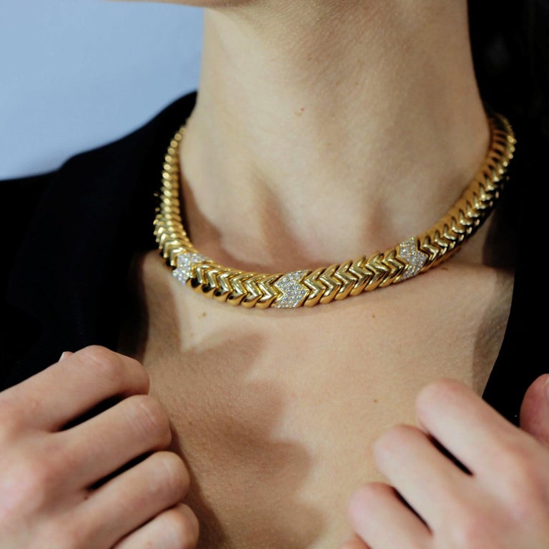 Bvlgari Spiga Diamond Gold Necklace at 1stDibs