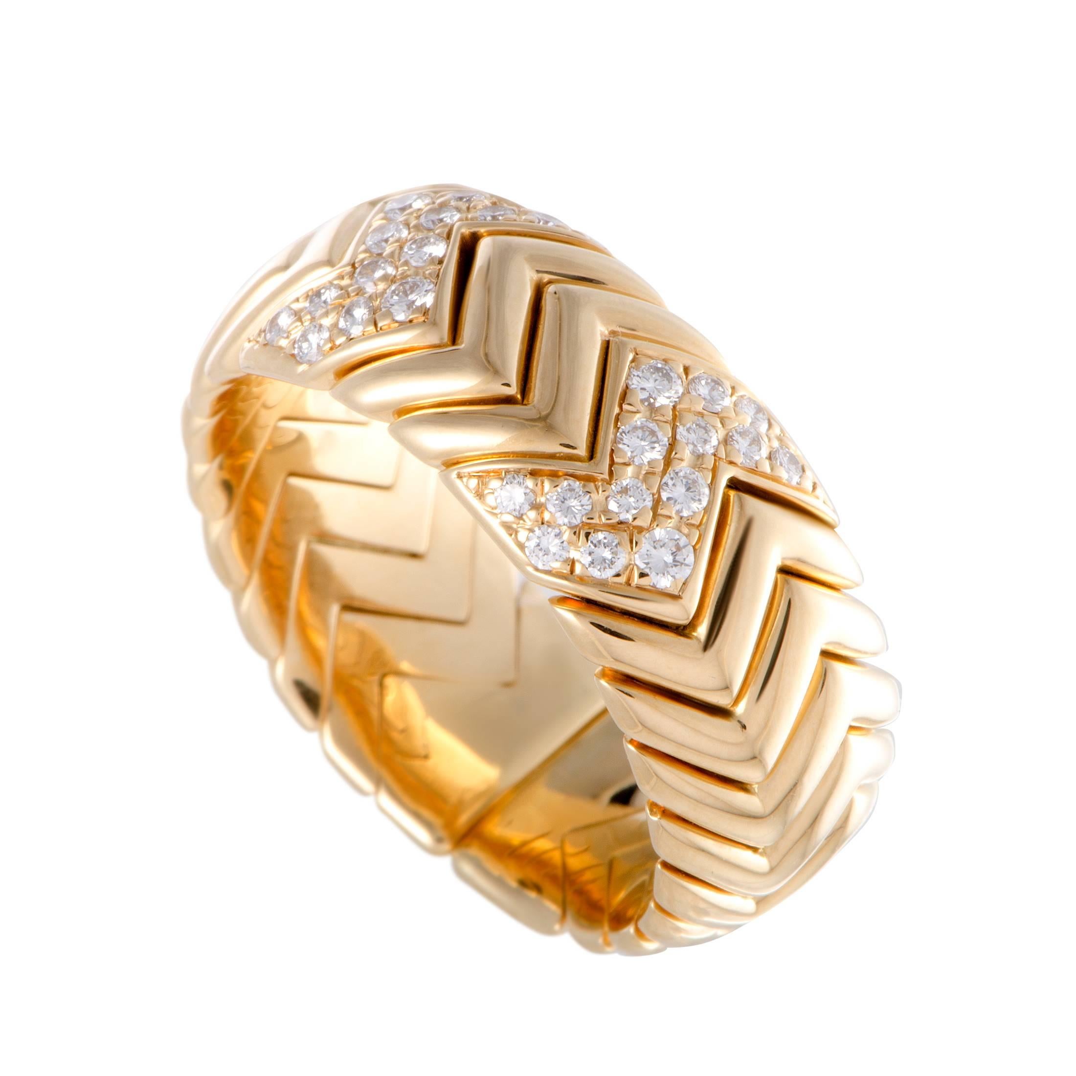 Bvlgari Spiga Diamond Pave Gold Band Ring For Sale at 1stDibs | bulgari ...