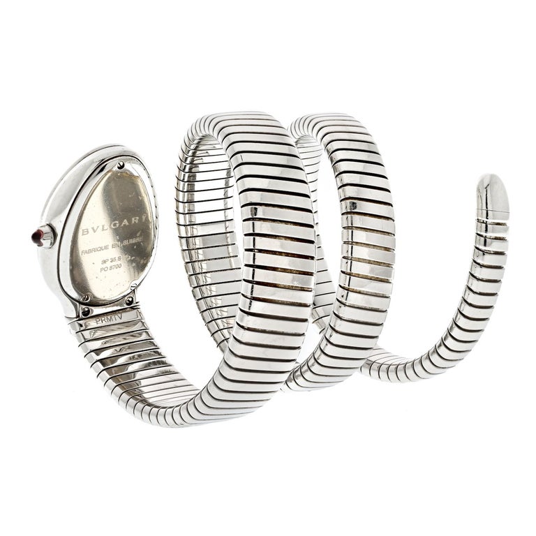 Bvlgari Stainless Steel Serpenti Tubogas White Dial Double Wrap Ladies ...