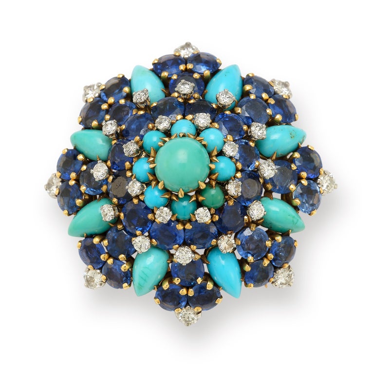 Bvlgari Turquoise and Sapphire Brooch For Sale at 1stDibs