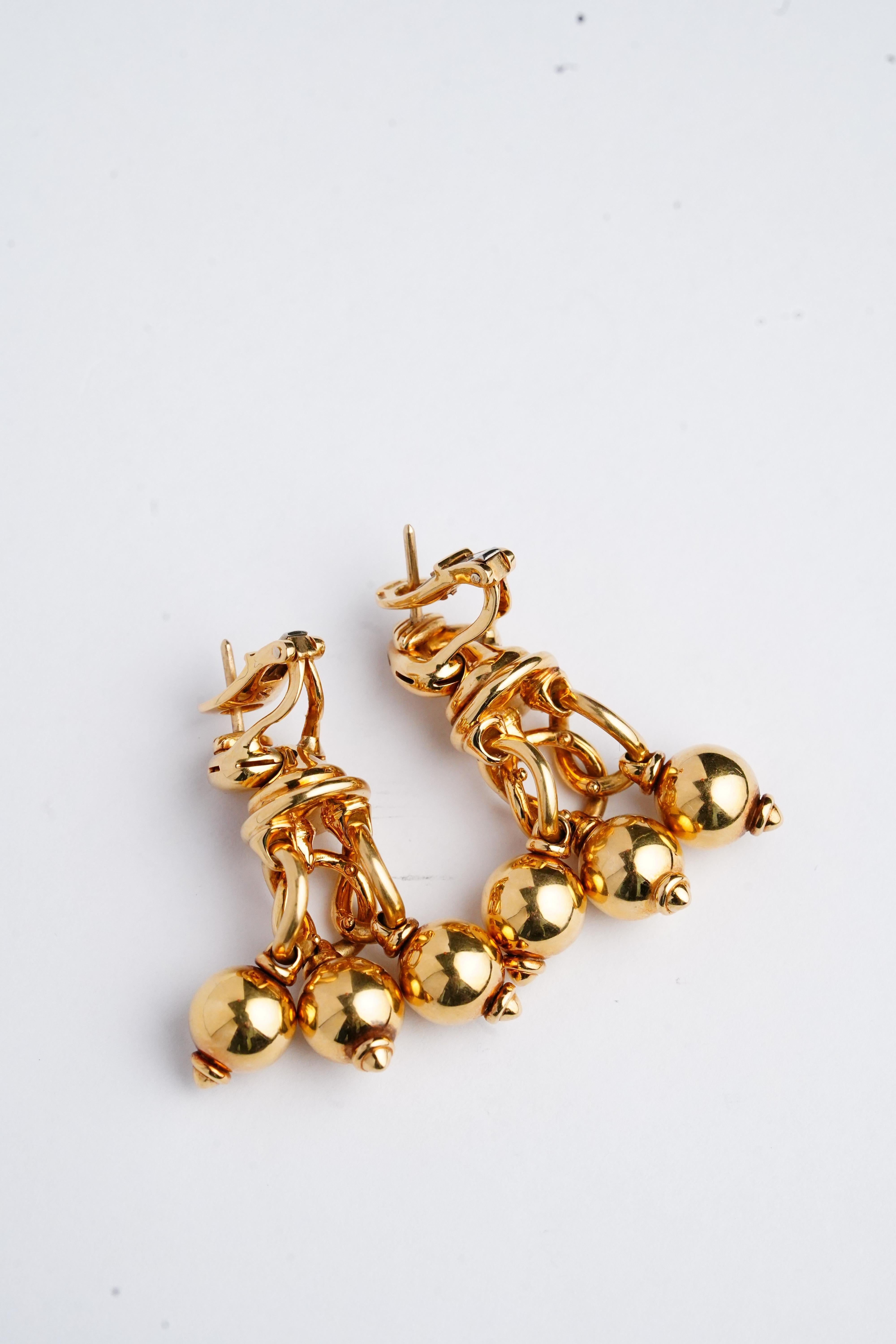Bvlgari Vintage Three Yellow Gold Ball Drop Earrings For Sale at 1stDibs