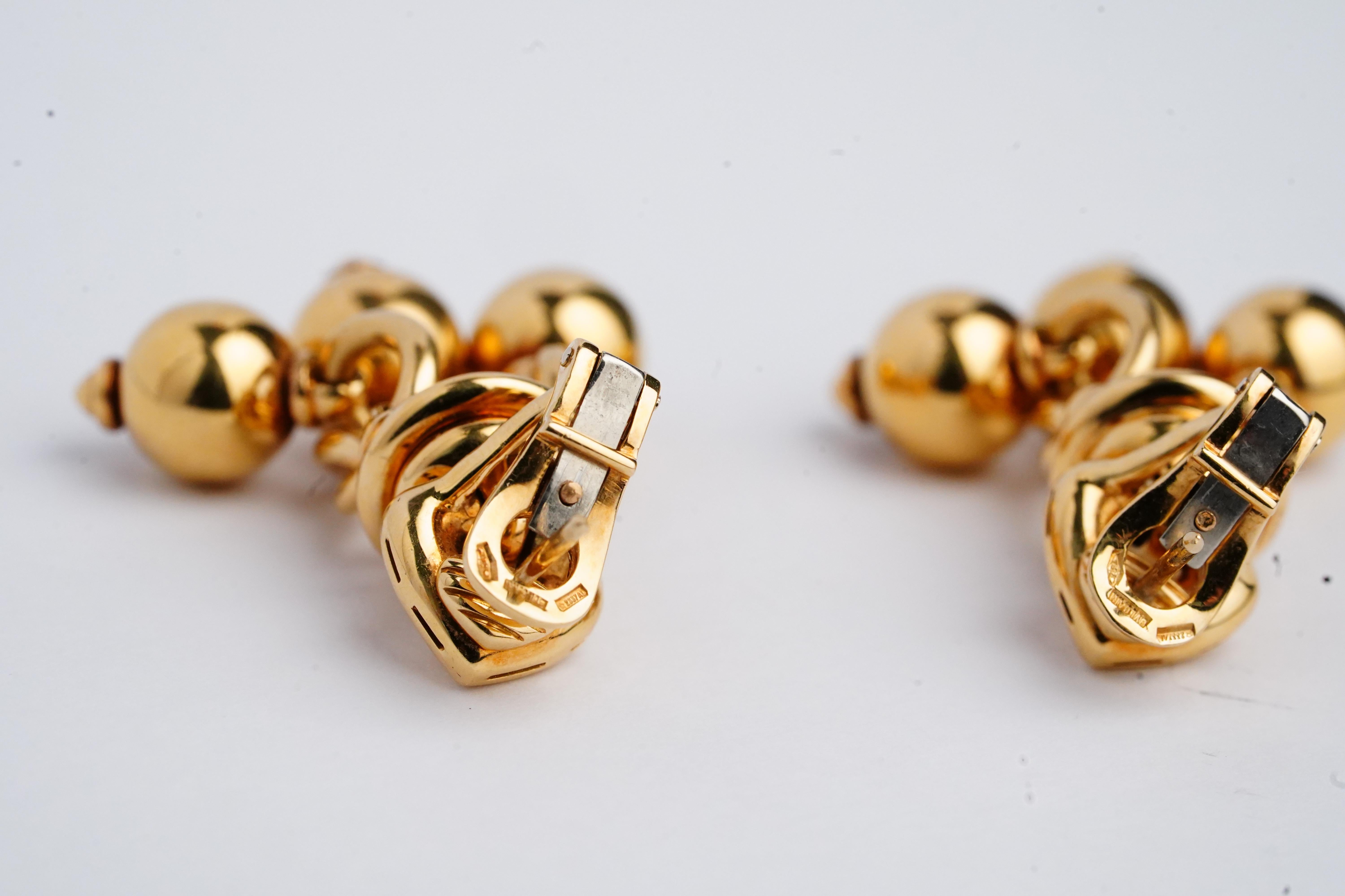 Bvlgari Vintage Three Yellow Gold Ball Drop Earrings For Sale at 1stDibs