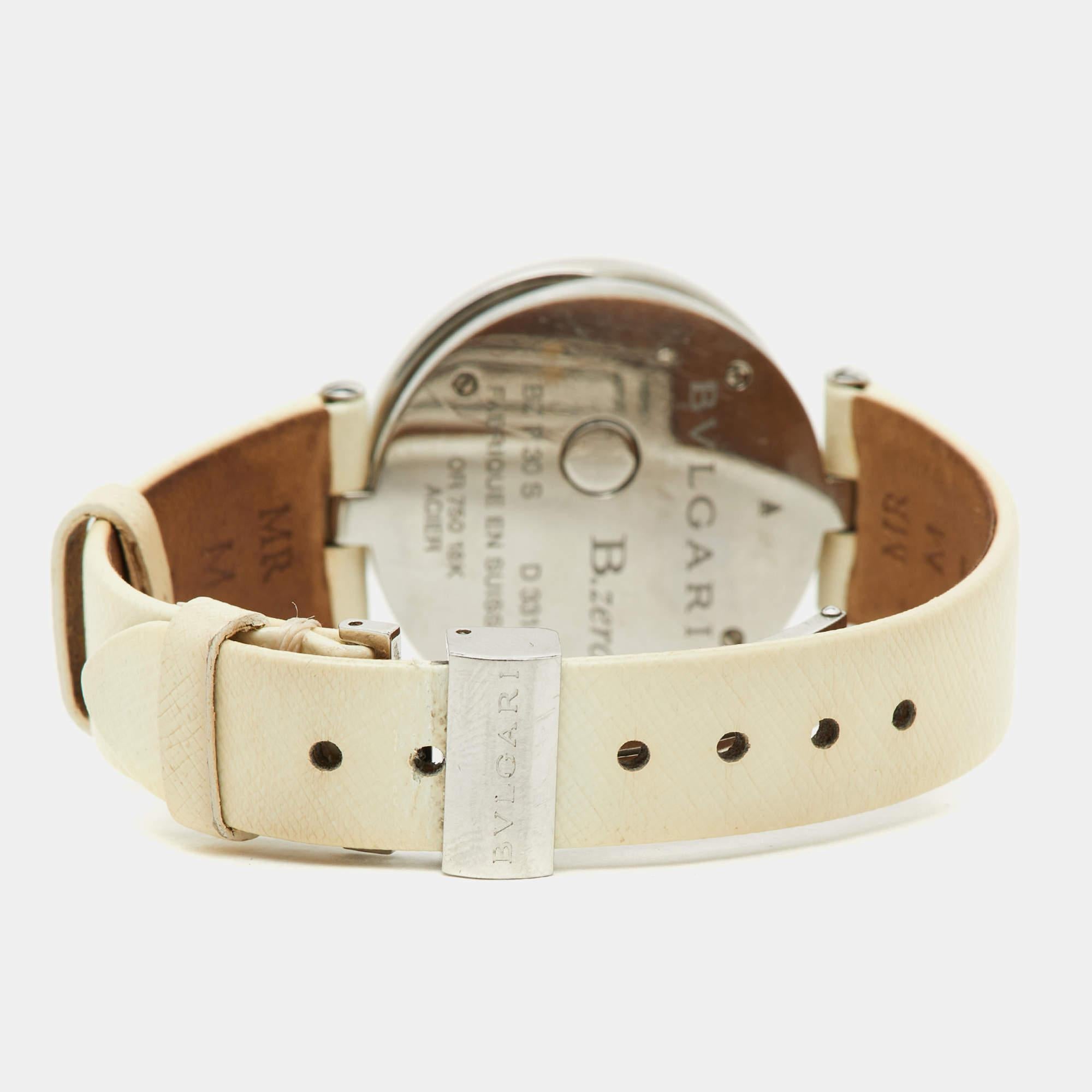 Bvlgari White 18K Rose Gold Inlay Leather B.Zero1 Women's Wristwatch 30 ...