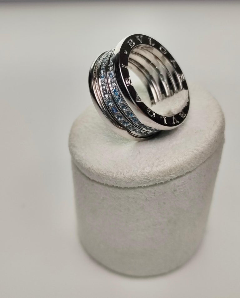Bvlgari White Gold 18k and Aquamarine Stones Bzero Ring For Sale at 1stDibs