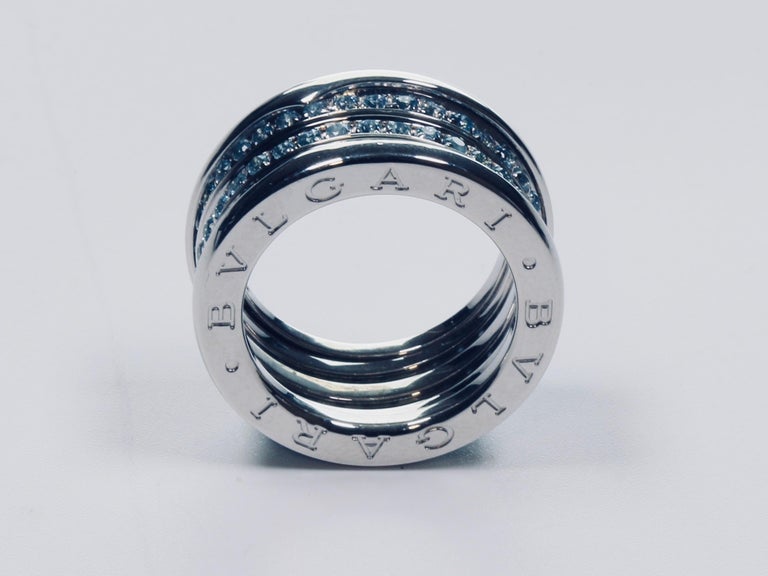 Bvlgari White Gold 18k and Aquamarine Stones Bzero Ring For Sale at 1stDibs