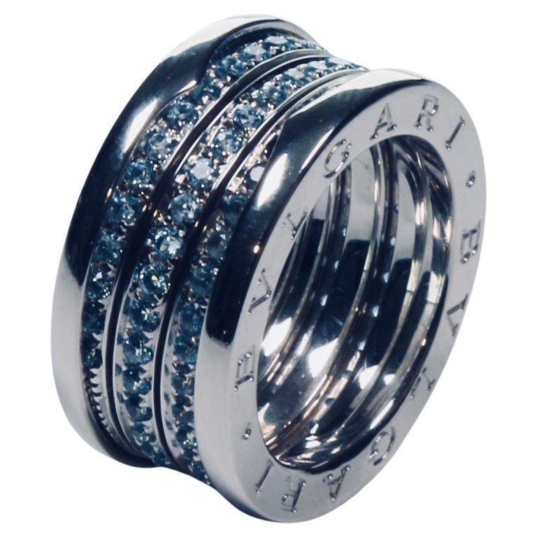 Bvlgari White Gold 18k and Aquamarine Stones Bzero Ring For Sale at 1stDibs