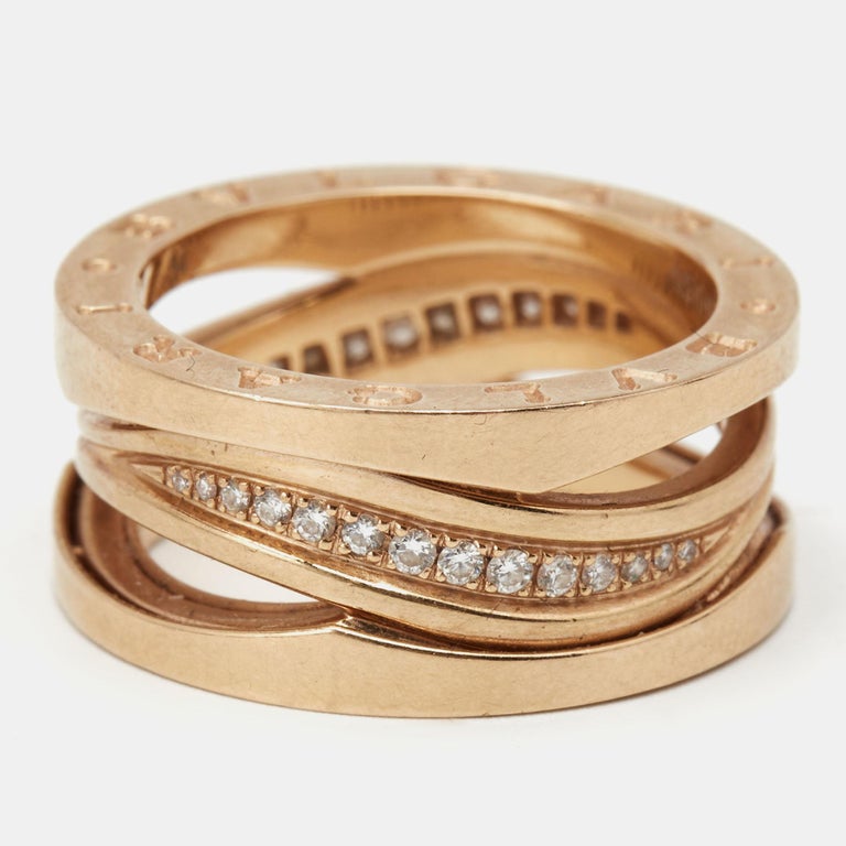 Bvlgari x Zaha Hadid B.Zero1 Diamond 18k Rose Gold Ring Size 54 For ...