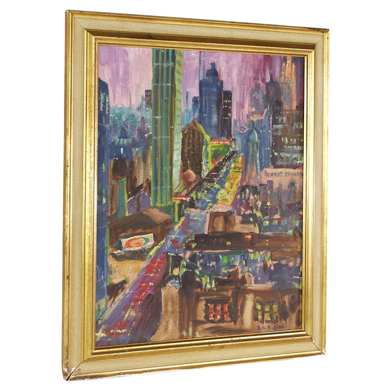 A Mid-Century Signed Red Cityscape Oil Painting at 1stDibs