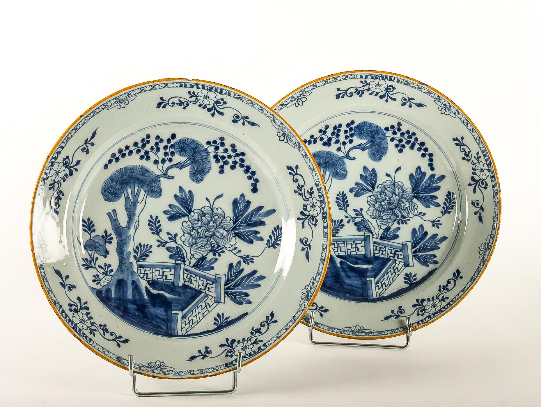 By Ax Porcelain Factory, Mid-18th Century, Pair of Faience Delft Round ...