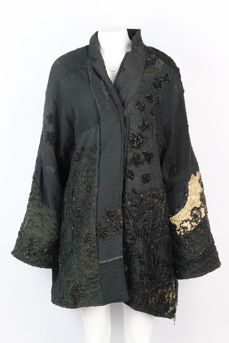 By Walid Embroidered Paneled Textured Silk Coat Small For Sale at 1stDibs