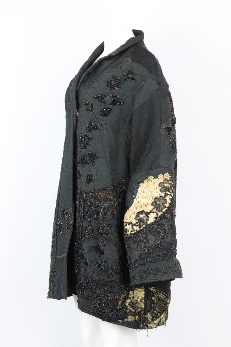 By Walid Embroidered Paneled Textured Silk Coat Small For Sale at 1stDibs